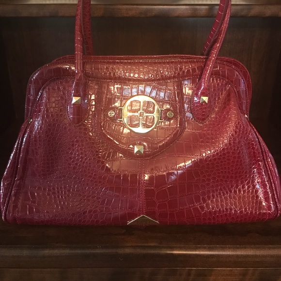 IMAN | Bags | Iman Deep Red Crocodile Embossed Patent Purse | Poshmark